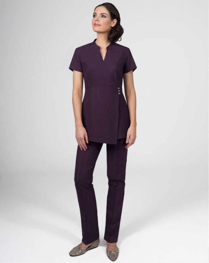 TN259 - Wrap tunic with Mandarin collar in Performance Linen Look ...