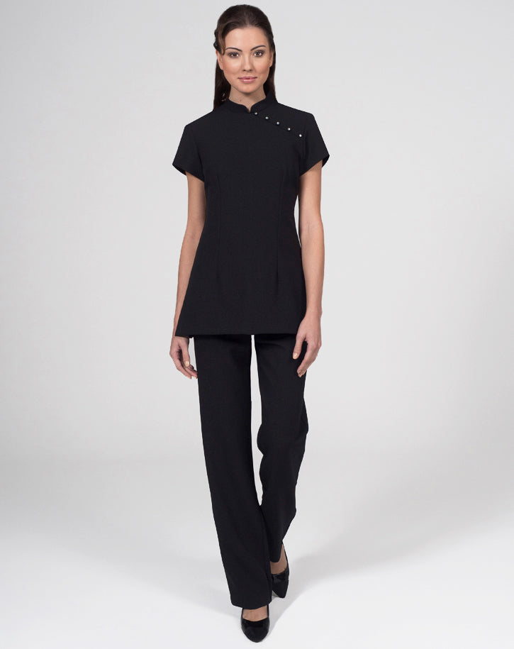 TN259 - Wrap tunic with Mandarin collar in Performance Linen Look ...