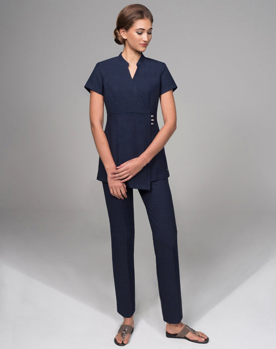 TN259 - Wrap tunic with Mandarin collar in Performance Linen Look ...